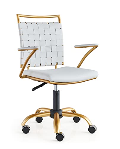 CAROCC Gold Computer Chair Gold Office Chair Desk Chair for Women White and Gold Desk Chair with Wheels and arms Computer White and Gold Desk Chairļ¼3013-GD-whiteļ¼