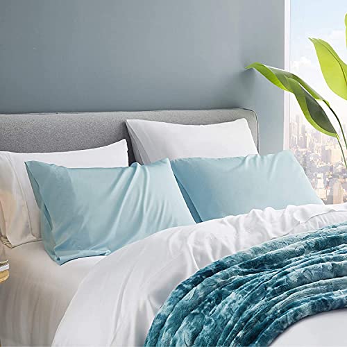 SHEETSPA Italian Finish 1000 Thread Count Hotel Quality King Size 2 Piece Pillowcases 100% Egyptian Cotton Set of 2 Pillow Cases (King 20"X40") - Solid Light Blue