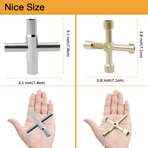 CIZTADA 4 Way Sillcock Key 2-Pack Multi-functional Water Utilities Key Stainless Triangle/Square Wrench Tool for Faucet, Spigots, Valve and Cabinet Cupboard