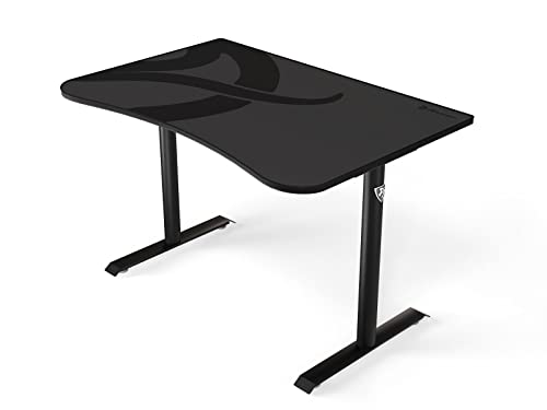 Arozzi Arena Fratello Curved Gaming and Office Desk with Full Surface Water Resistant Desk Mat Custom Monitor Mount Cable Management Cut Outs Under The Desk Cable Management Netting - Dark Grey