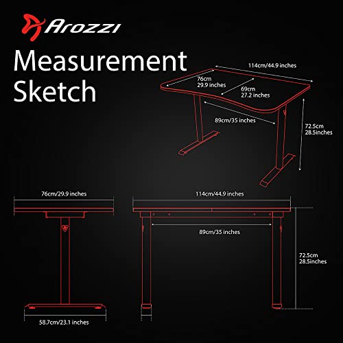 Arozzi Arena Fratello Curved Gaming and Office Desk with Full Surface Water Resistant Desk Mat Custom Monitor Mount Cable Management Cut Outs Under The Desk Cable Management Netting - Dark Grey