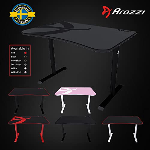 Arozzi Arena Fratello Curved Gaming and Office Desk with Full Surface Water Resistant Desk Mat Custom Monitor Mount Cable Management Cut Outs Under The Desk Cable Management Netting - Dark Grey