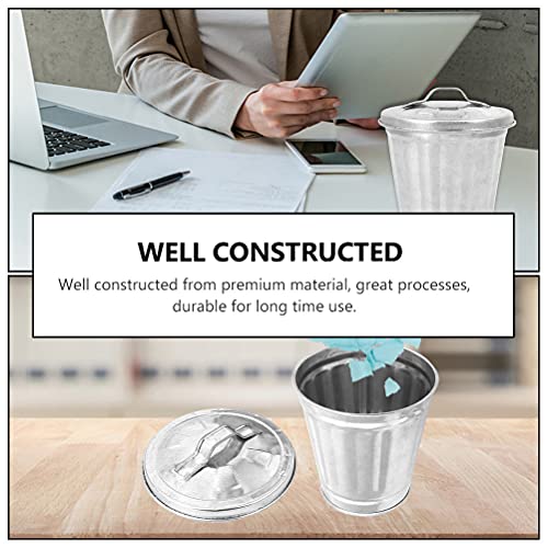 Toyvian Mini Table Trash Can Desktop Garbage Trash Can Metal Rubbish Bin with Lid Office Countertop Trash Can