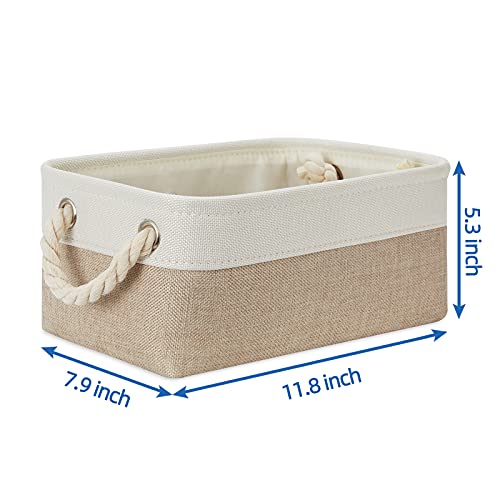 Temary Small Fabric Storage Baskets 6 Pcs Decorative Baskets Bins for Gifts Empty Foldable Storage Baskets with Handles for Organizing Shelf, Towels, Toys (White&Khaki,11.8 L x 7.9 W x 5.3 H inches)