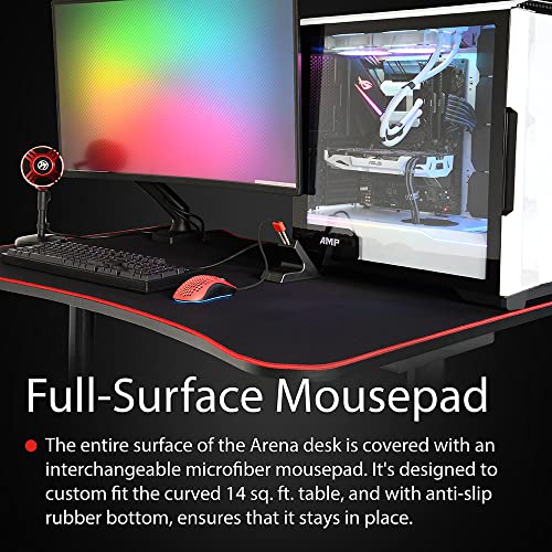 Arozzi Arena Fratello Curved Gaming and Office Desk with Full Surface Water Resistant Desk Mat Custom Monitor Mount Cable Management Cut Outs Under The Desk Cable Management Netting - Dark Grey