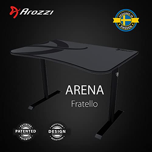 Arozzi Arena Fratello Curved Gaming and Office Desk with Full Surface Water Resistant Desk Mat Custom Monitor Mount Cable Management Cut Outs Under The Desk Cable Management Netting - Dark Grey
