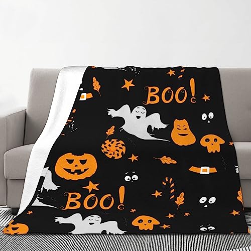 LAKIMCT Halloween Boo Blanket for Couch Bed Throw Blanket, Aesthetic Decorative Blanket for Travel Camping Comfy Blanket, Full Size Blanket, 70x80 inch