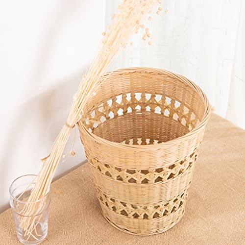 Hemoton Rattan Waste Basket Waste Bin Rattan Trash Can Round Wicker Waste Basket Garbage Container for Kitchen Living Room Bedroom Bathroom Toy Baskets