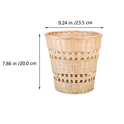 Hemoton Rattan Waste Basket Waste Bin Rattan Trash Can Round Wicker Waste Basket Garbage Container for Kitchen Living Room Bedroom Bathroom Toy Baskets
