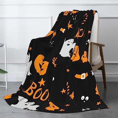 LAKIMCT Halloween Boo Blanket for Couch Bed Throw Blanket, Aesthetic Decorative Blanket for Travel Camping Comfy Blanket, Full Size Blanket, 70x80 inch