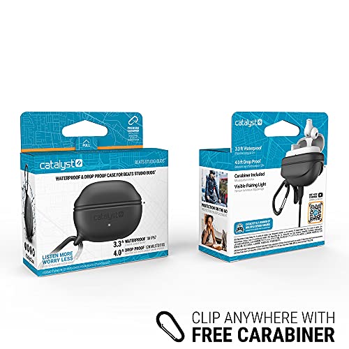 Catalyst Waterproof Protective Case for The New Beats Studio Buds, with Premium Carabiner Hook, Wireless Earphone Protective Sleeve Cover for Studio Buds Charging Box (Black)