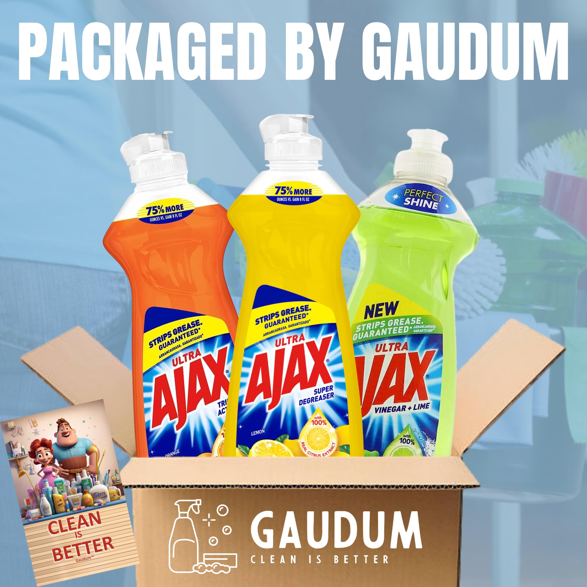 Ajax Dish Soap - Ajax Dishwashing Liquid Super Degreaser 14 FL OZ (Lemon, Orange, Lime) (Variety Pack of 3) 1 of Each - Includes Clean is Better Card