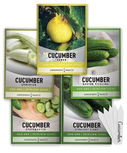Cucumber Seeds for Planting Outdoors 5 Variety Pack Armenian, Boston Pickling, Lemon, Spacemaster, Straight Eight Veggie Seeds by Gardeners Basics