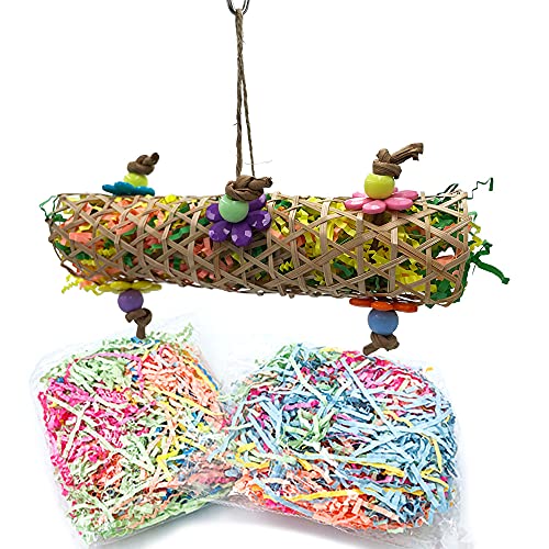 GILYGI Bird Chewing Toy Set, Taco Shaped Bamboo Weaving Toy with 2 Packs of Colorful Shred Paper Replacement, Hanging Fragging Shredder Toys for Parakeet, Cockatiel, Caique, Budgies, Quaker