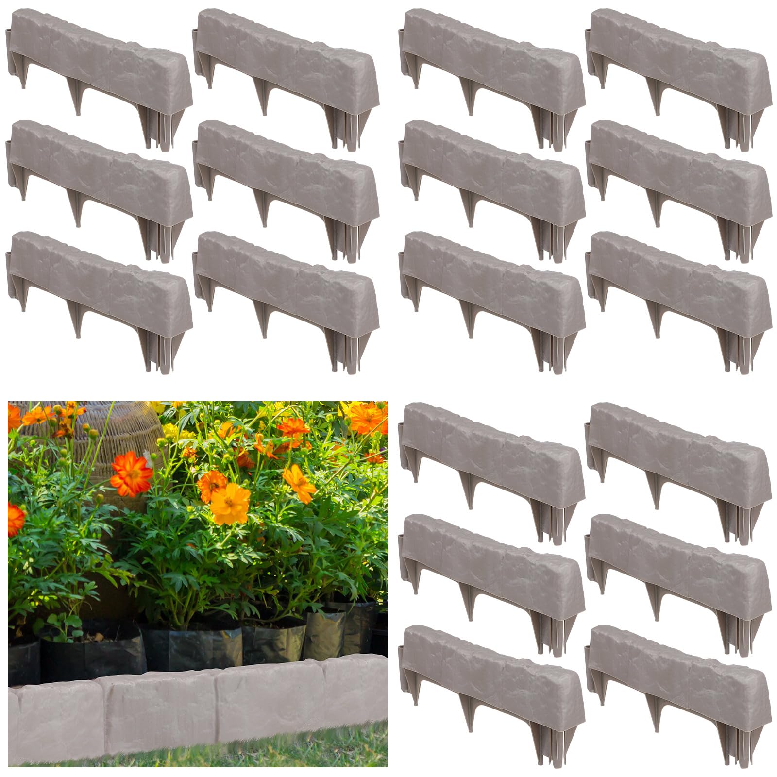 Geetery 20 Pcs Landscape Edging Border Natural Rock Stone Edging Water Resistant Landscape Design Border Decorative Flower Bed Edging for Patios, Gardening, and Landscaping