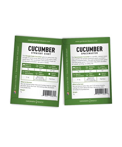 Cucumber Seeds for Planting Outdoors 5 Variety Pack Armenian, Boston Pickling, Lemon, Spacemaster, Straight Eight Veggie Seeds by Gardeners Basics