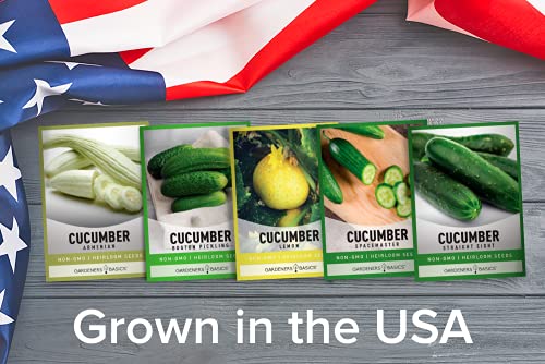 Cucumber Seeds for Planting Outdoors 5 Variety Pack Armenian, Boston Pickling, Lemon, Spacemaster, Straight Eight Veggie Seeds by Gardeners Basics