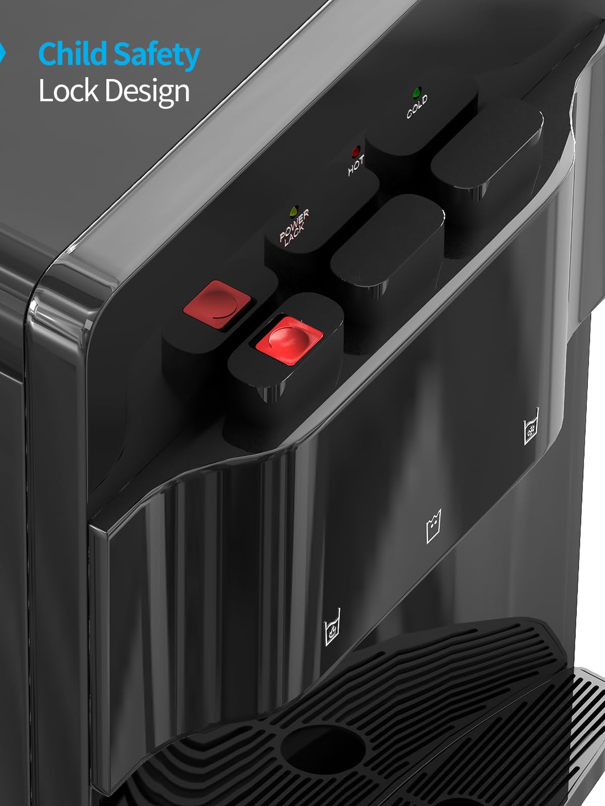 Tabu Hot & Cold Water Cooler Dispenser, Bottom Loading Holds 3 or 5 Gallon Bottle, with Anti-Scalding Design, Storage Cabinet and Child Safety Lock for Home, Office Use (Black)
