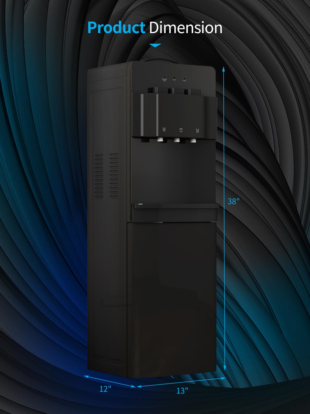 Tabu Hot & Cold Water Cooler Dispenser, Bottom Loading Holds 3 or 5 Gallon Bottle, with Anti-Scalding Design, Storage Cabinet and Child Safety Lock for Home, Office Use (Black)