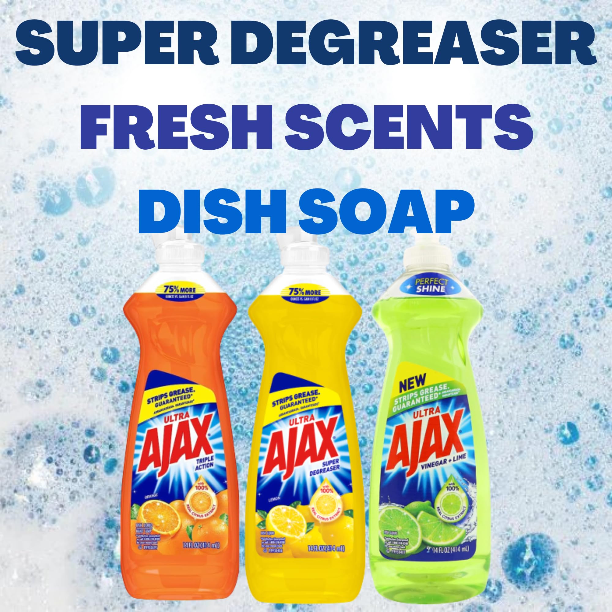 Ajax Dish Soap - Ajax Dishwashing Liquid Super Degreaser 14 FL OZ (Lemon, Orange, Lime) (Variety Pack of 3) 1 of Each - Includes Clean is Better Card