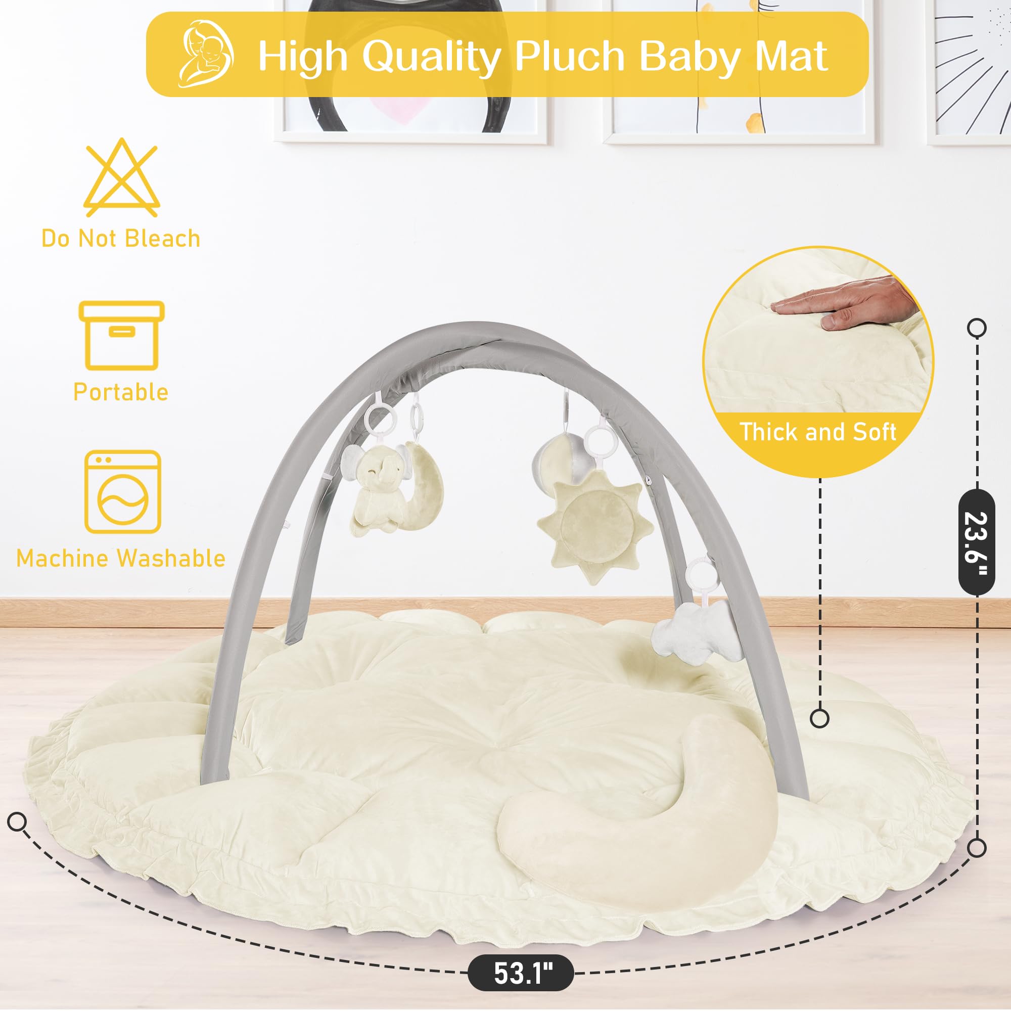 Agiyimi 5-in-1 Thick Plush Baby Play Gym, Tummy Time Mat, Play Mat for Babies and Toddlers, Activity Gym, Convertible Stage-Based Developmental Activity Center from Baby to Toddler, Ball Pit, Pet Bed
