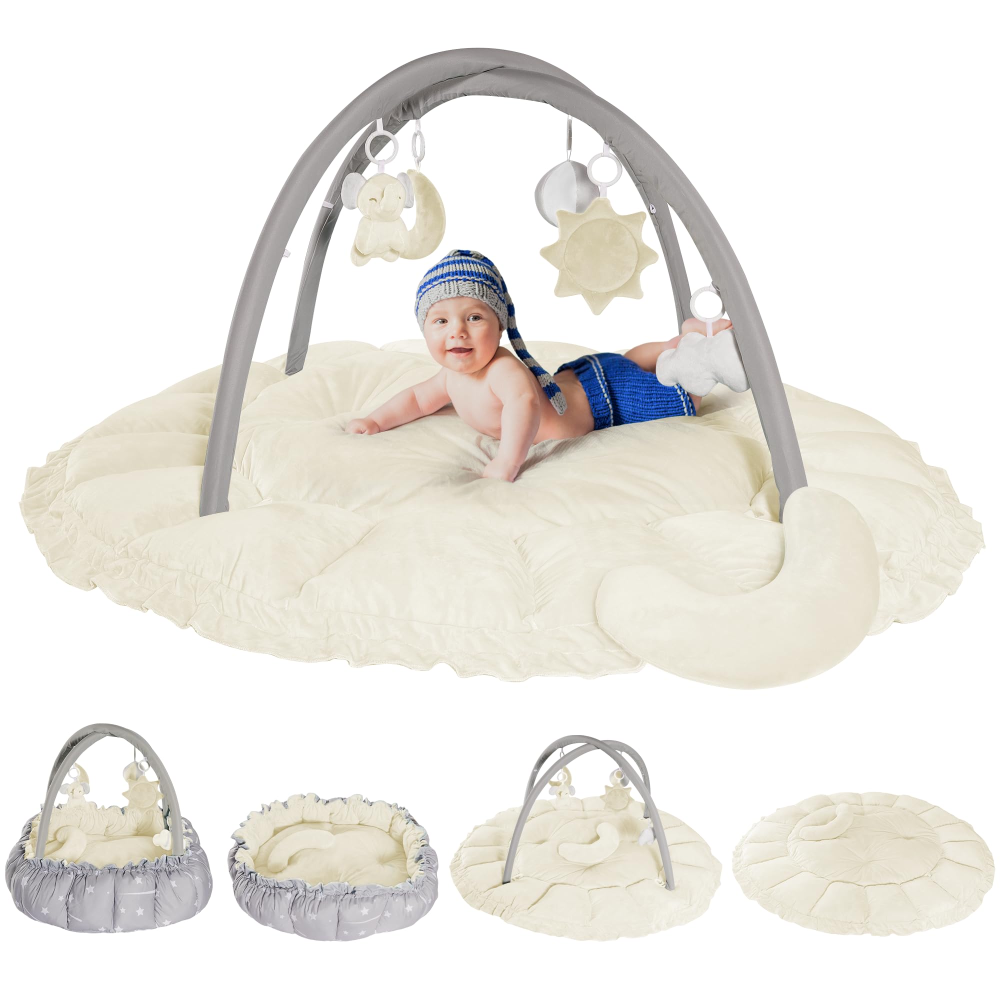 Agiyimi 5-in-1 Thick Plush Baby Play Gym, Tummy Time Mat, Play Mat for Babies and Toddlers, Activity Gym, Convertible Stage-Based Developmental Activity Center from Baby to Toddler, Ball Pit, Pet Bed