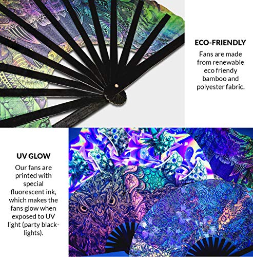 Horny Hand Fan Custom Color UV Glow Pride Handheld Bamboo Clack Fans Gay Gifts Accessories Rave Fans (Black)