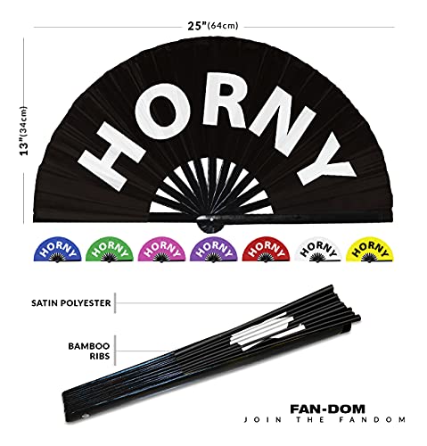 Horny Hand Fan Custom Color UV Glow Pride Handheld Bamboo Clack Fans Gay Gifts Accessories Rave Fans (Black)