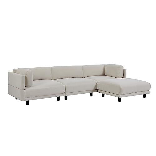 Eafurn 102.4" Reversible Sectional Sofa with Extra Wide Chaise Lounge,3-Seater L-Shape Corner Couch w/Moveable Ottoman and Arm-Pillows,Comfy Upholstery Sofa & Couches for Living Room