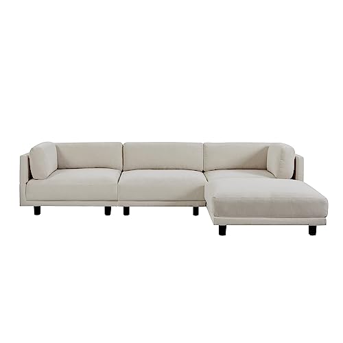 Eafurn 102.4" Reversible Sectional Sofa with Extra Wide Chaise Lounge,3-Seater L-Shape Corner Couch w/Moveable Ottoman and Arm-Pillows,Comfy Upholstery Sofa & Couches for Living Room