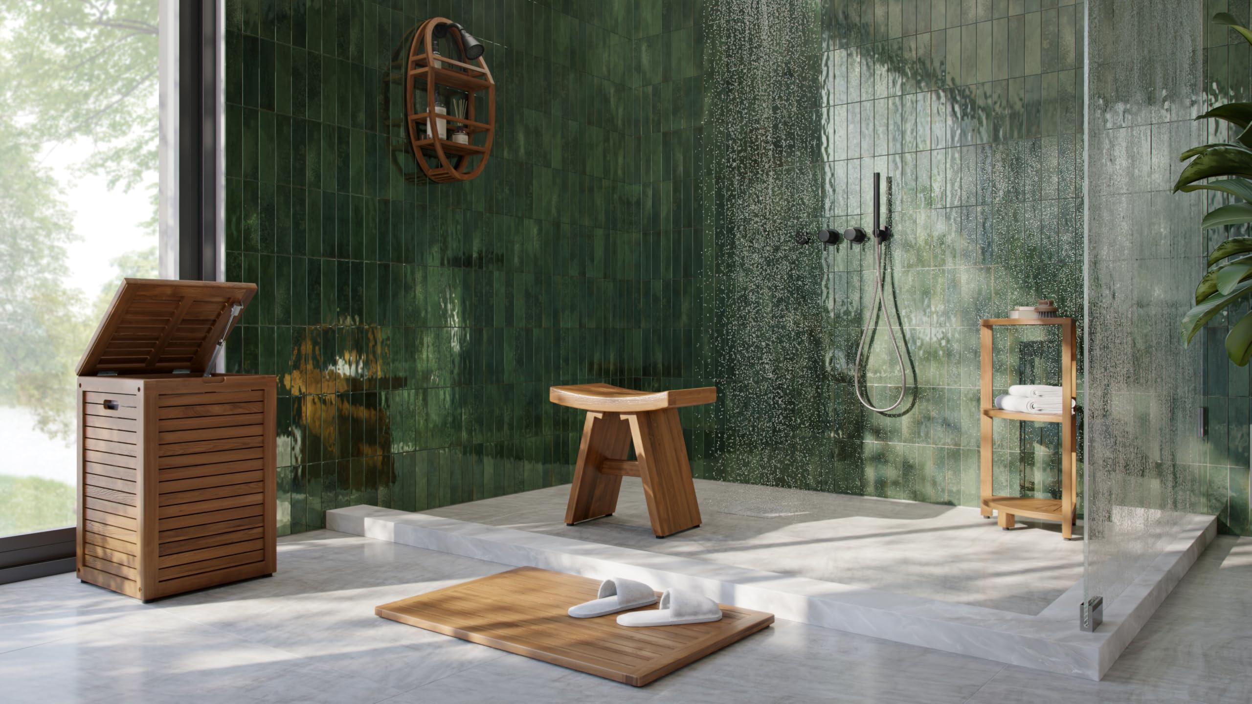 AquaTeak Patented Moa Oval Teak Shower Organizer