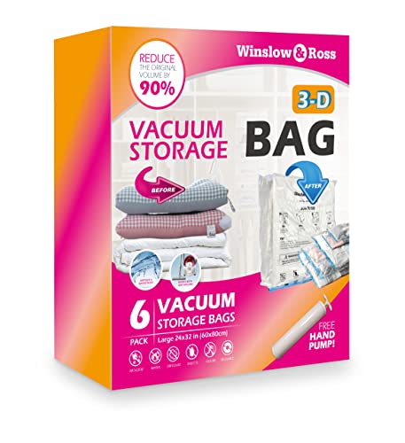 Winslow&Ross Large Space Saver Bags, Vacuum Storage Bags, Vacuum Seal Bags for Duvets Bedding Clothes Pillow Storage&Travel Use (6 Packs Large)