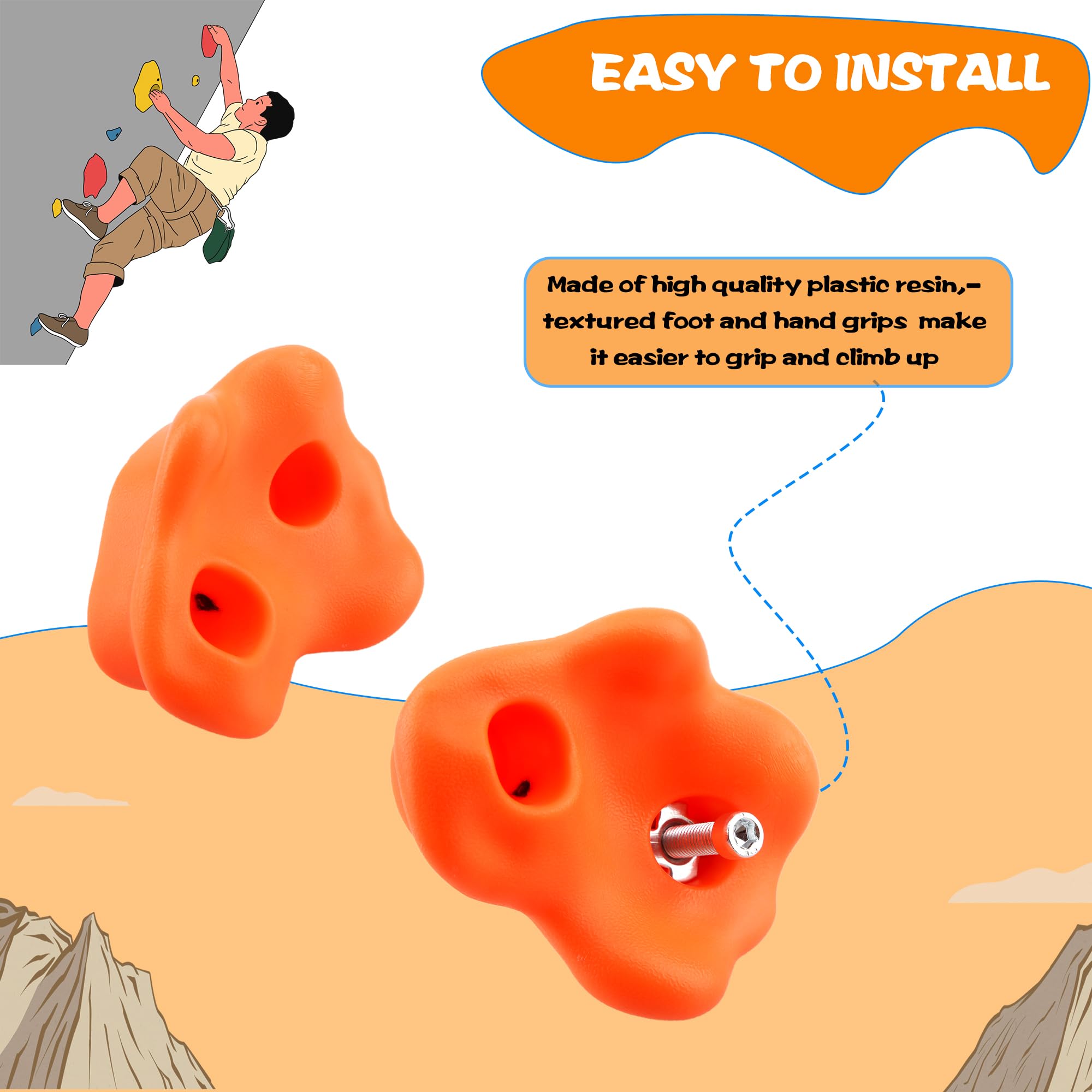 Puteraya 30 Pcs Rock Wall Climbing Holder Colorful Pig Nose Shape Climbing Stones Set with 4 Pcs Safety Handles for Kids Indoor Outdoor Playground Backyard Playset