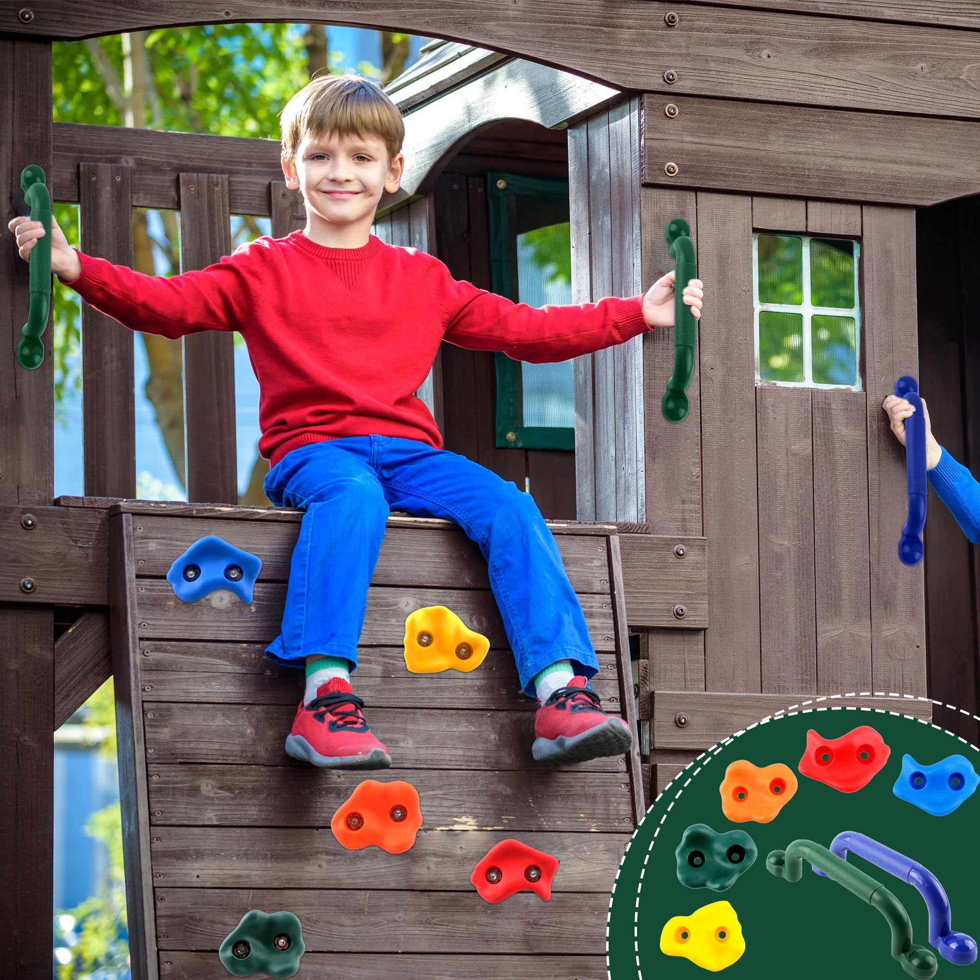 Puteraya 30 Pcs Rock Wall Climbing Holder Colorful Pig Nose Shape Climbing Stones Set with 4 Pcs Safety Handles for Kids Indoor Outdoor Playground Backyard Playset