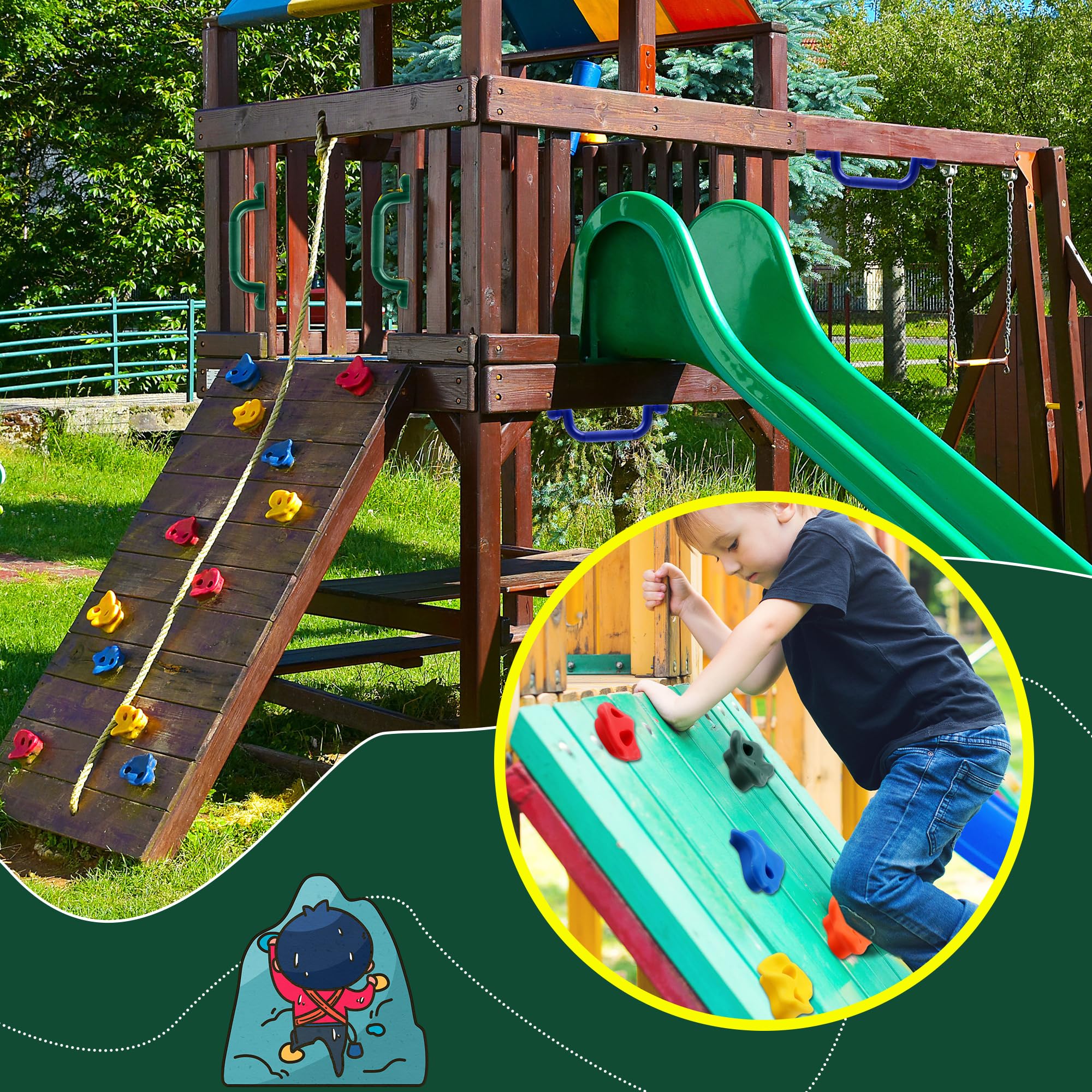 Puteraya 30 Pcs Rock Wall Climbing Holder Colorful Pig Nose Shape Climbing Stones Set with 4 Pcs Safety Handles for Kids Indoor Outdoor Playground Backyard Playset