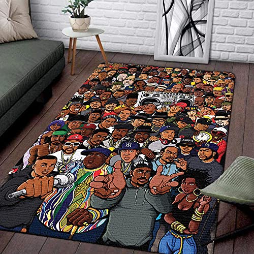 Rappers Hip Hop Music Area Rugs - Rappers Carpet Non-Slip Play Area - Hip Hop Doormat Bedroom Bathroom Living Room Rug Music Washable 3x5 4x6 Rug - Personalized Area Rug Studio Decor Dining Room Music
