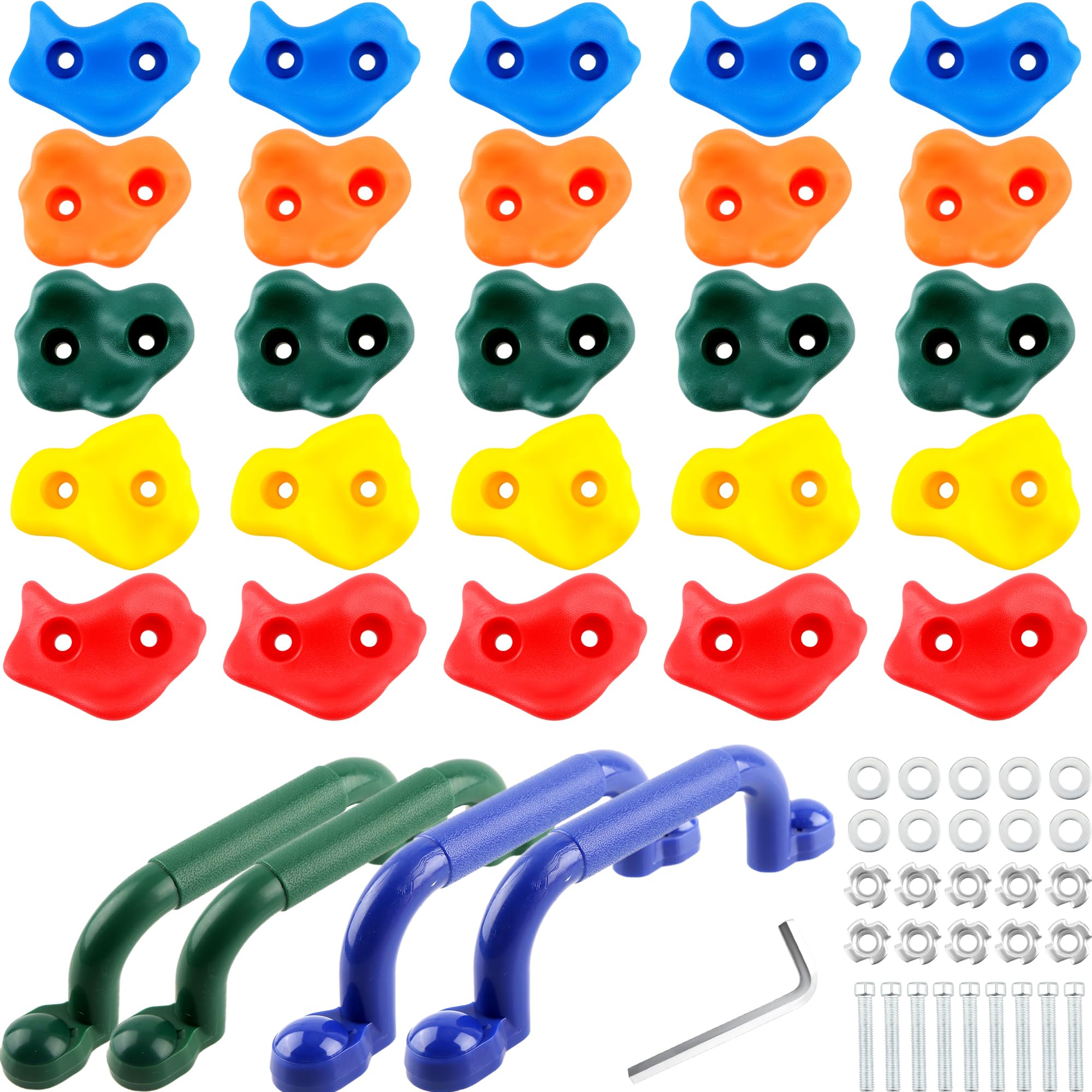 Puteraya 30 Pcs Rock Wall Climbing Holder Colorful Pig Nose Shape Climbing Stones Set with 4 Pcs Safety Handles for Kids Indoor Outdoor Playground Backyard Playset