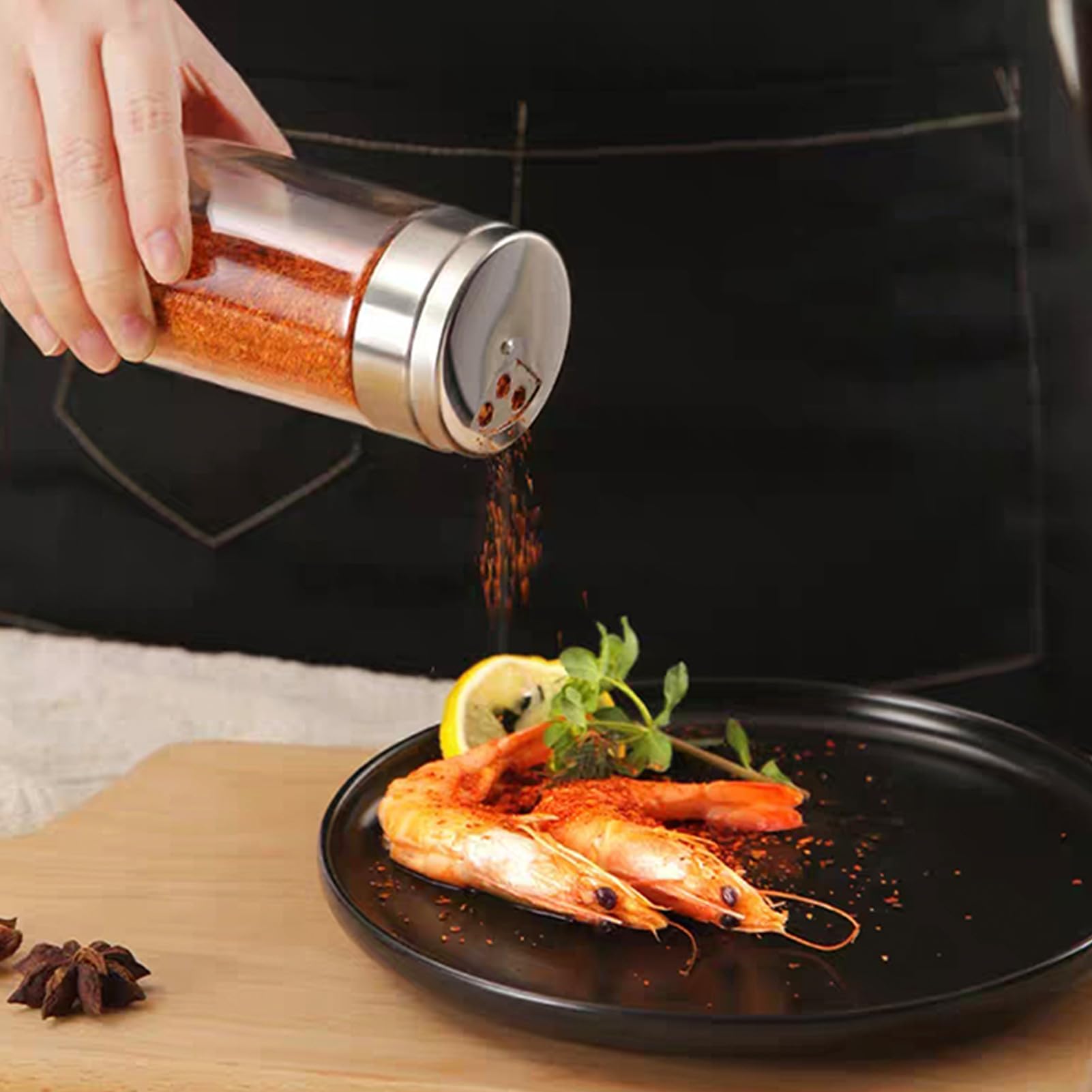 Salt and Pepper Shakers Set 4pcs, Spice Shaker for Kitchen, Pepper and Salt Container with Stainless Steel Lid, Glass Salt Shaker with Adjustable Pour Holes