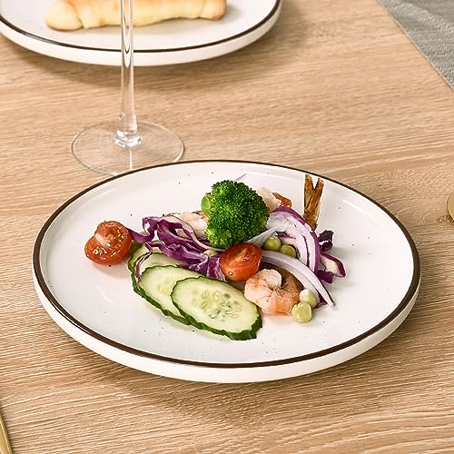 Dessert Plate Set Salad Plates - Modern Rustic Ceramic Plate Sets for 6 - Porcelain Appetizer Plates - 8" Serving Plates for Breakfast | Lunch | Dinner - Microwave and Dishwasher Safe - Vanilla White