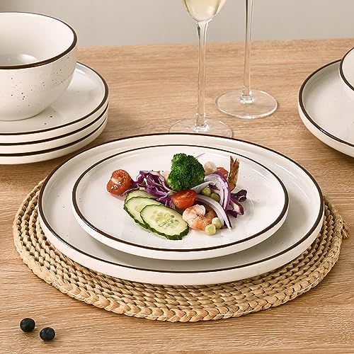 Dessert Plate Set Salad Plates - Modern Rustic Ceramic Plate Sets for 6 - Porcelain Appetizer Plates - 8" Serving Plates for Breakfast | Lunch | Dinner - Microwave and Dishwasher Safe - Vanilla White