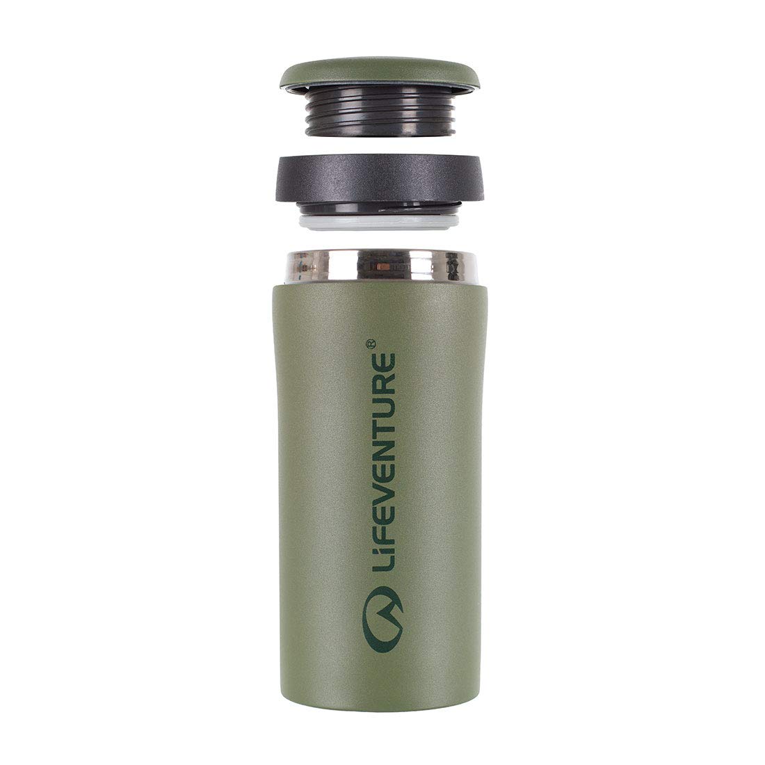Lifeventure Thermal Mug, Leakproof & Vacuum Insulated Reusable Coffee Travel Cup, 300ml, Matt Khaki
