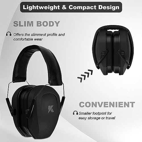 ucho 34dB Shooting Ear Protection - Maximum Hearing Protection for Gun Range, Slim Passive Noise Reduction Earmuffs(Black)