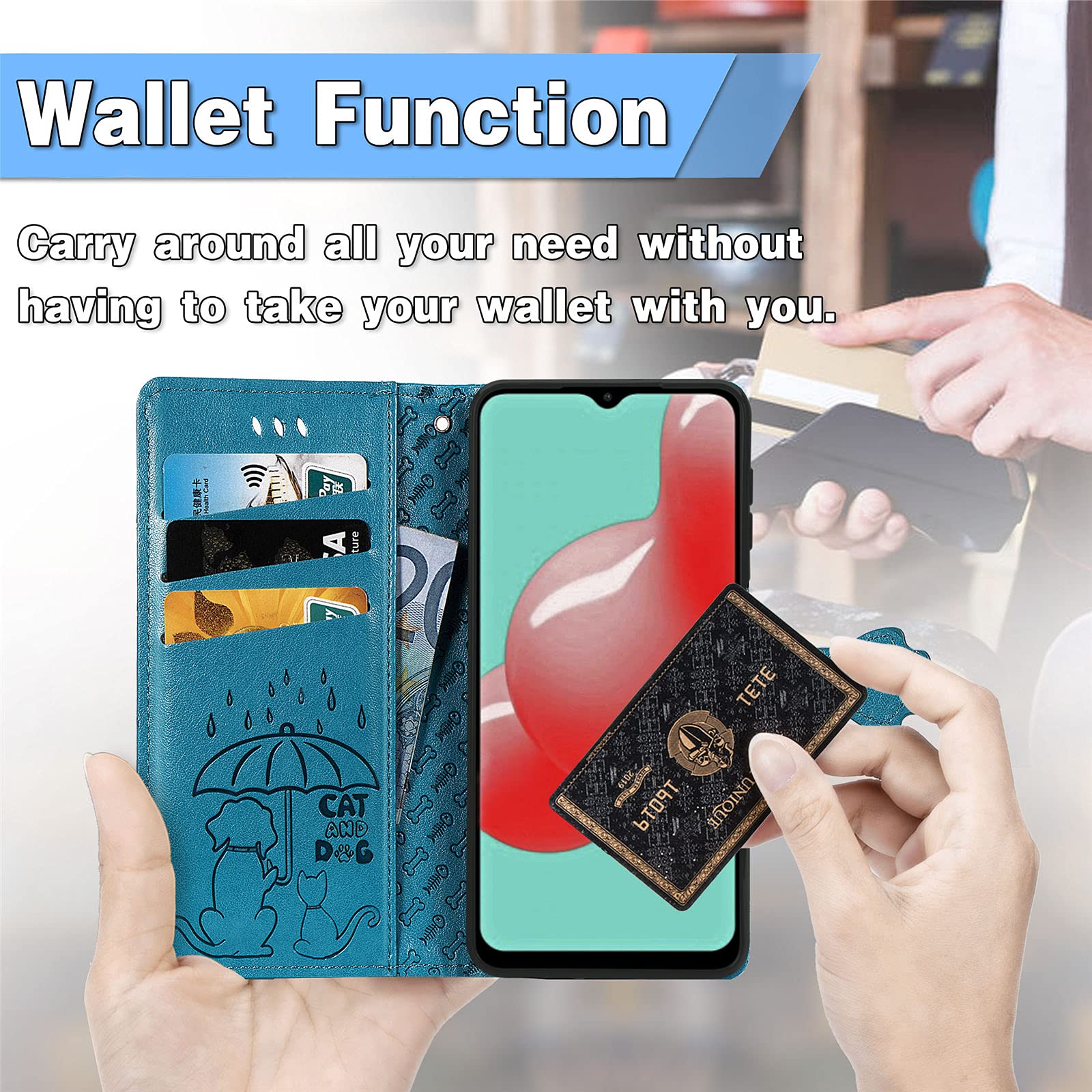 ONV Wallet Case Compatible with Samsung Galaxy S9 Plus - Adjustable Strap Animal Leather Case Folio Cover Card Holder Anti-Shock Stand Magnet Flip Case Compatible with Samsung Galaxy S9 Plus[MG] -Blue