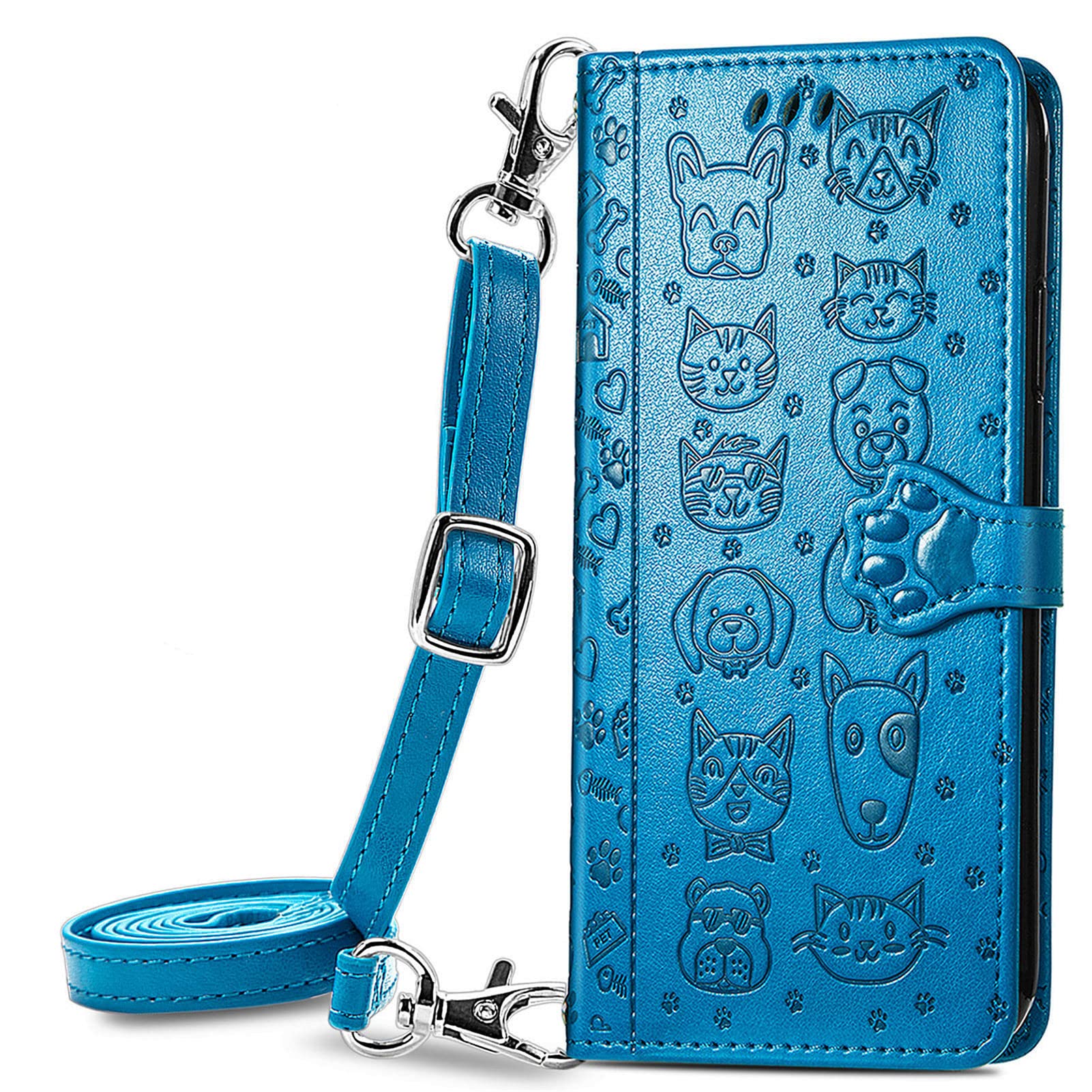 ONV Wallet Case Compatible with Samsung Galaxy S9 Plus - Adjustable Strap Animal Leather Case Folio Cover Card Holder Anti-Shock Stand Magnet Flip Case Compatible with Samsung Galaxy S9 Plus[MG] -Blue