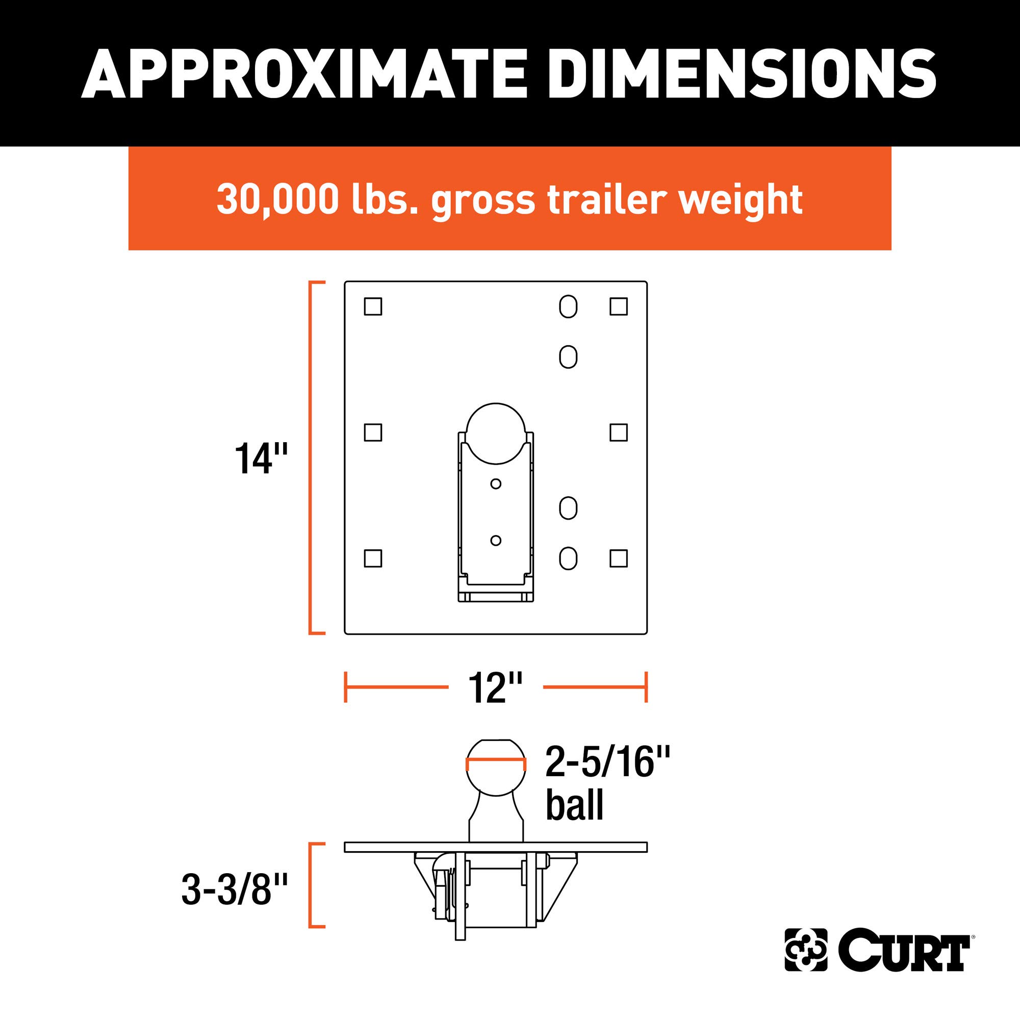 CURT 61052 Over-Bed Folding Ball Gooseneck Hitch, 30,000 lbs, 2-5/16-Inch Ball , Black