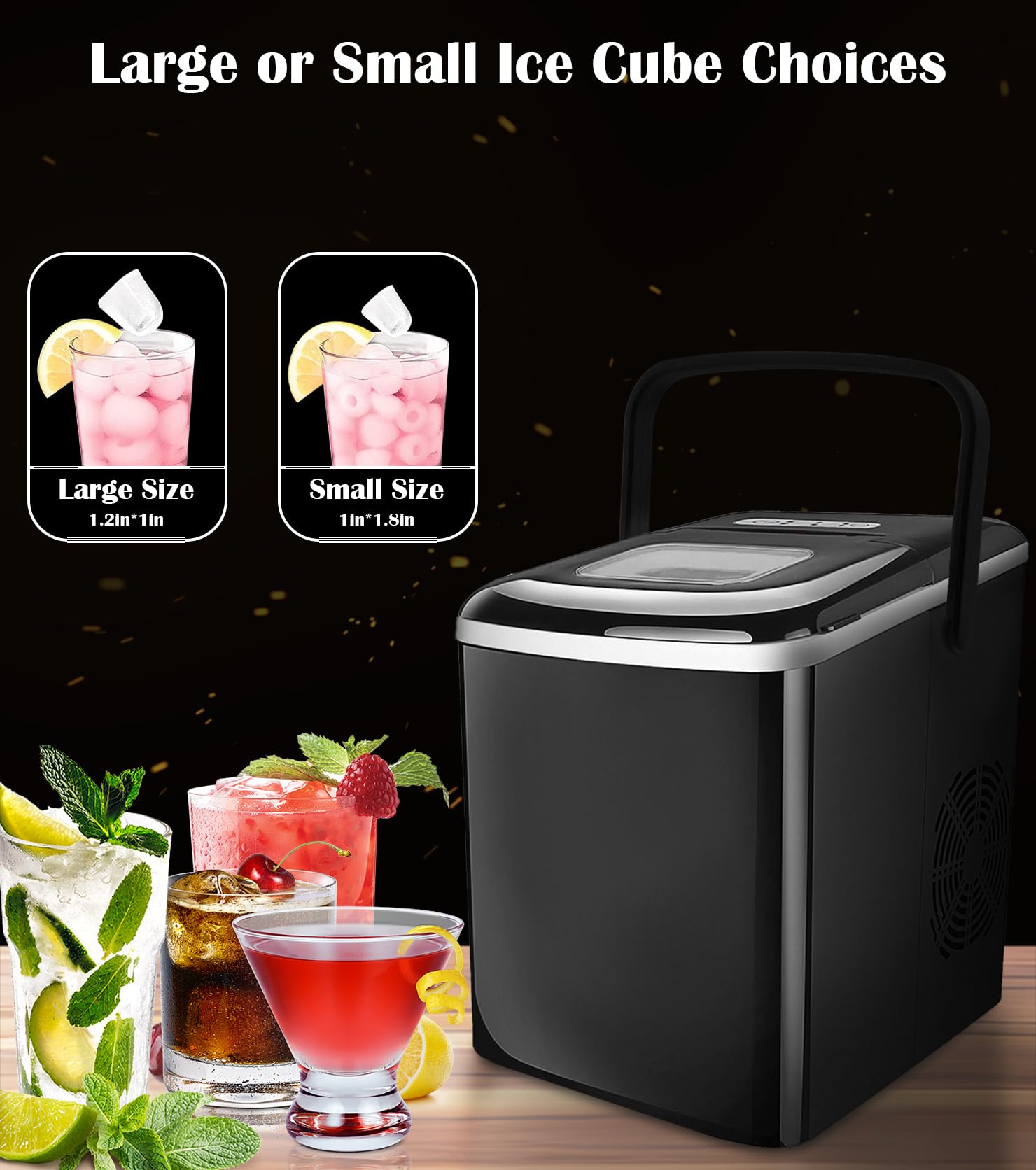 EVAMOKE Ice Makers Countertop with Handle, Nugget Ice Cubes Ice Machine with Basket and Ice Scoop, Portable Ice Maker 9 Cubes Ice Black Mini Bullet Ice Maker Small, Ice Maker for Home&Kitchen&Office