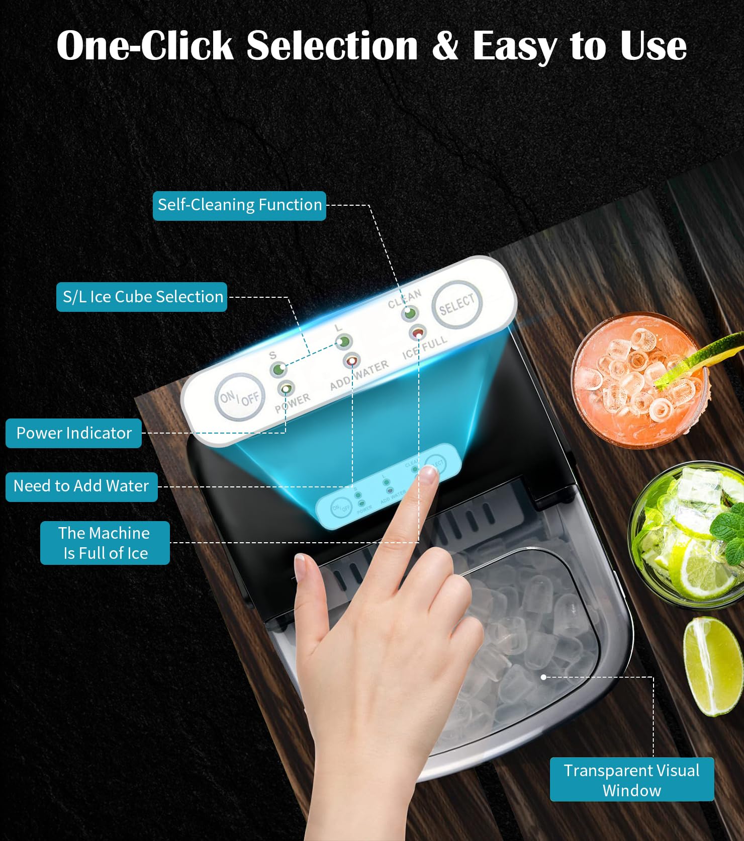 EVAMOKE Ice Makers Countertop with Handle, Nugget Ice Cubes Ice Machine with Basket and Ice Scoop, Portable Ice Maker 9 Cubes Ice Black Mini Bullet Ice Maker Small, Ice Maker for Home&Kitchen&Office