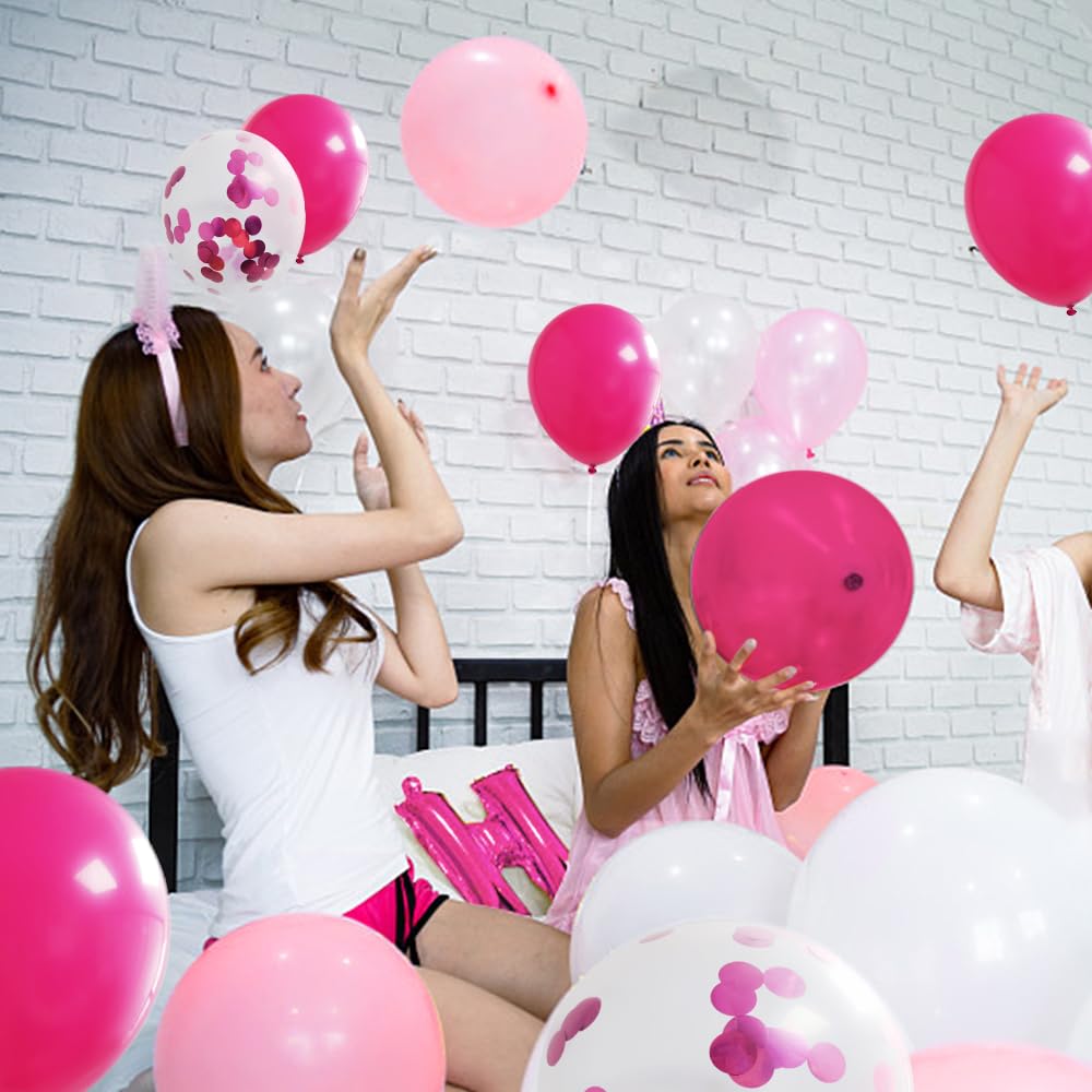 Pink and White Balloons, 70pcs White Pink Balloons Hot Pink for Birthday Wedding Party Decorations…