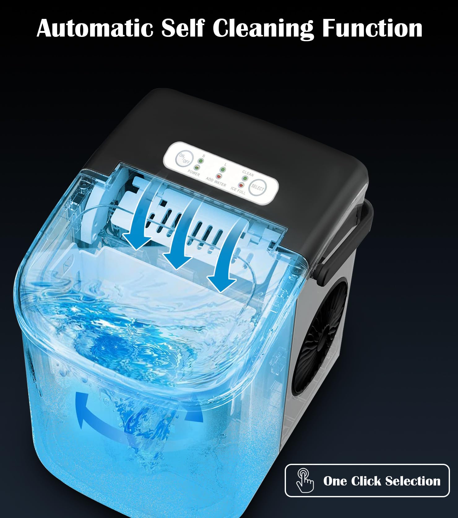 EVAMOKE Ice Makers Countertop with Handle, Nugget Ice Cubes Ice Machine with Basket and Ice Scoop, Portable Ice Maker 9 Cubes Ice Black Mini Bullet Ice Maker Small, Ice Maker for Home&Kitchen&Office