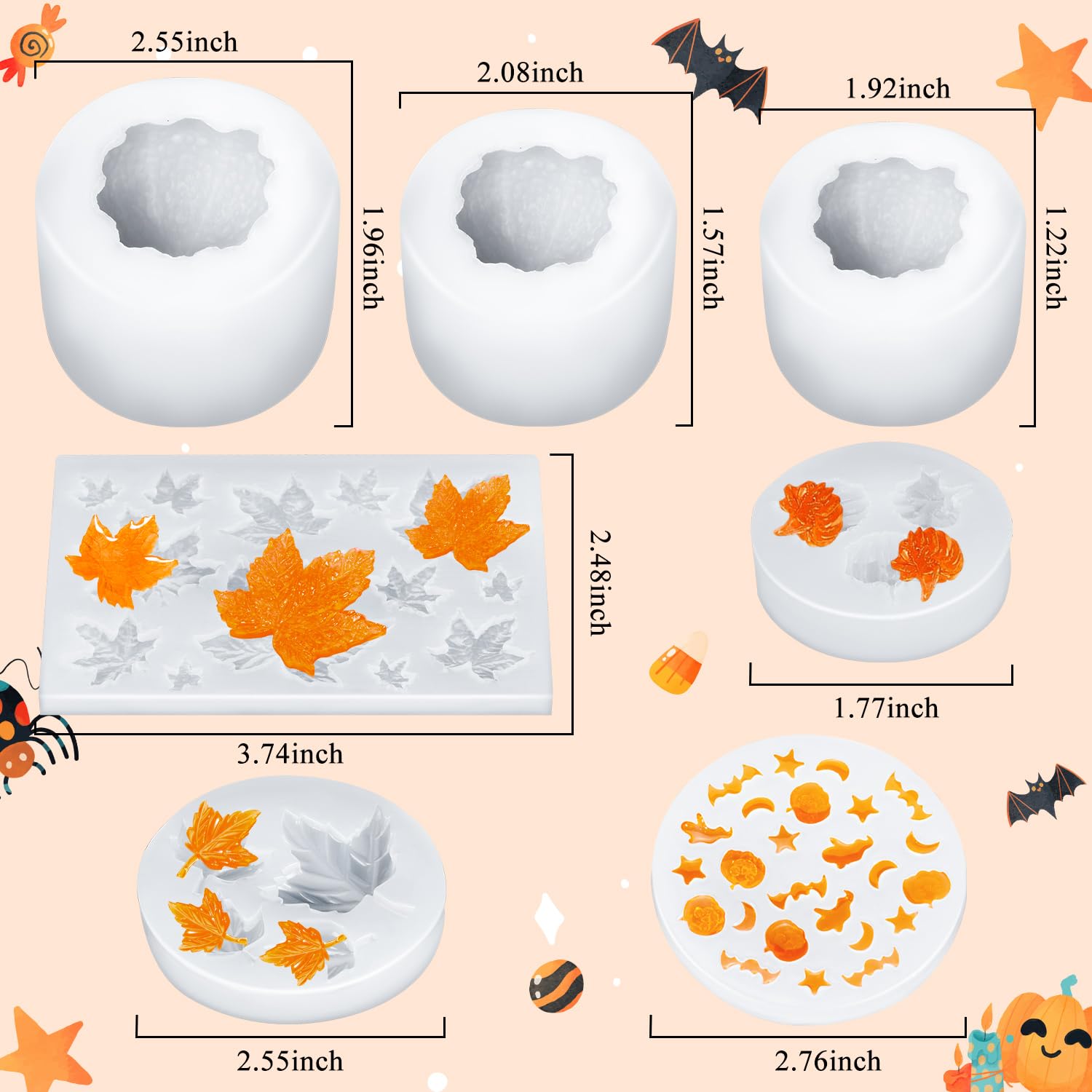 7 Pcs Pumpkin Candle Molds, Halloween Silicone Mold for DIY Craft Making Decoration Supplies, Thanksgiving Maple Mold and Ghost Mold for Candle, Chocolate, Candy, Clay, Soap, Butter Crafting Projects